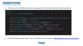 Unit testing in Unity | PDF | Web Development | Internet