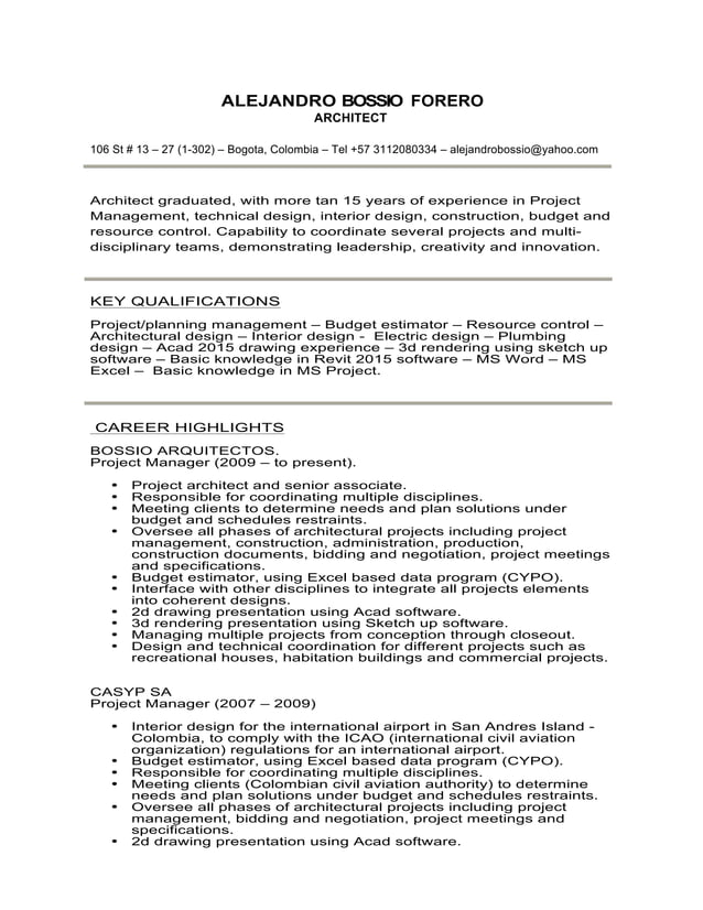 RESUME ALEJANDRO BOSSIO | PDF