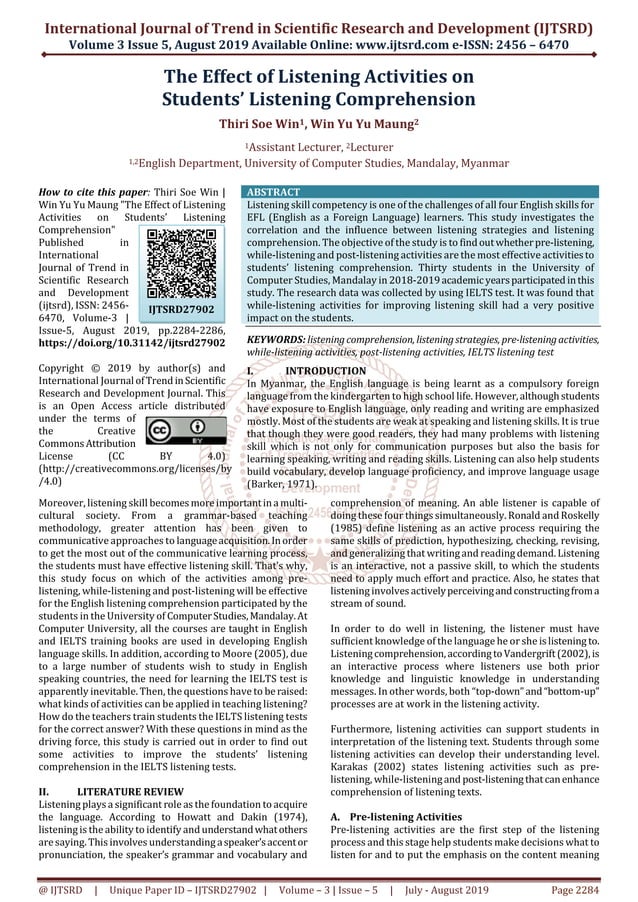 The Effect of Listening Activities on Students' Listening Comprehension ...