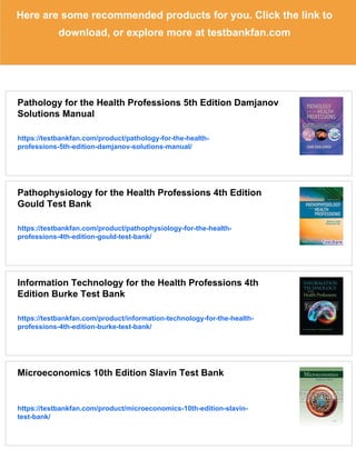 Pathology for the Health Professions 4th Edition Damjanov Test Bank | PDF