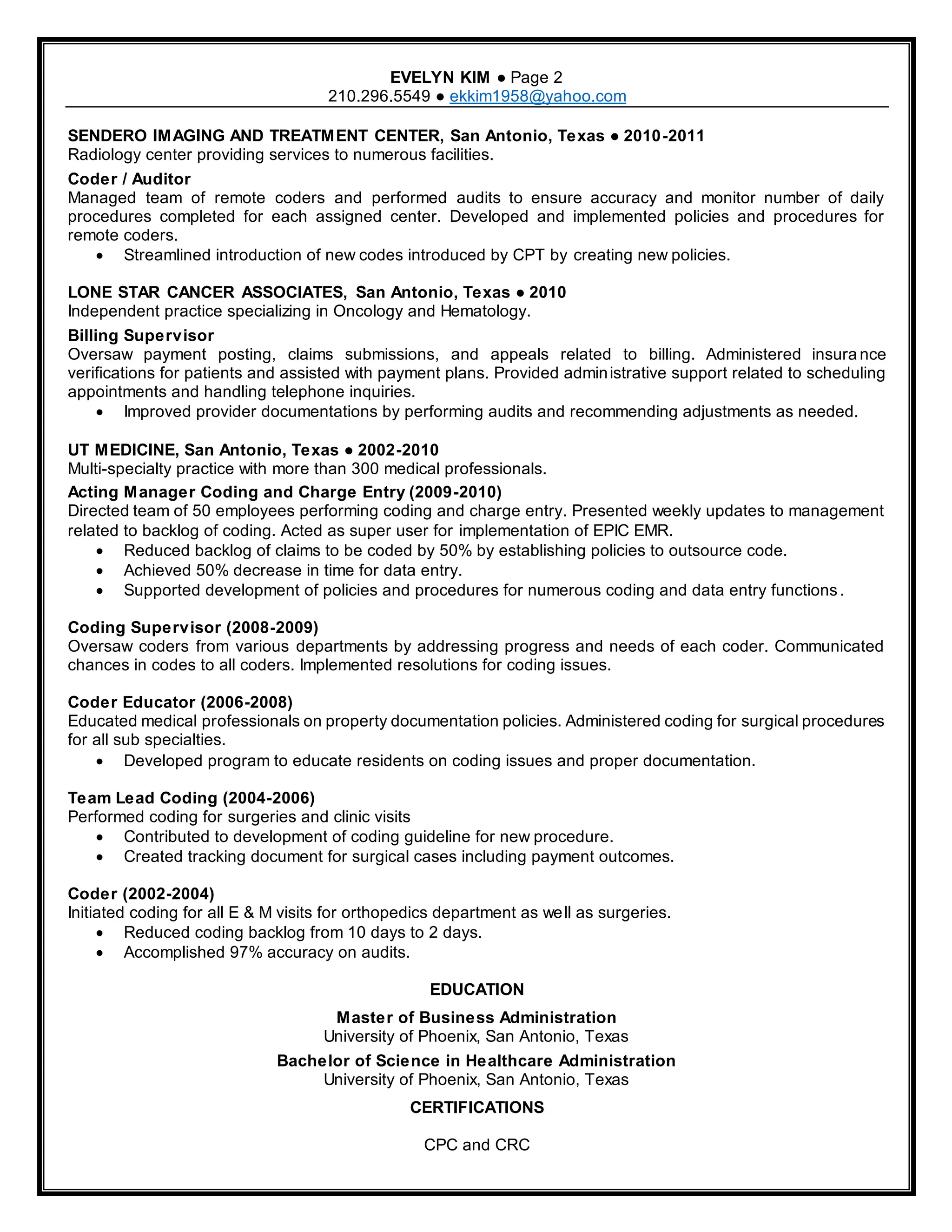 KIM_Evelyn102616_Resume | DOCX | Healthcare Industry | Industries