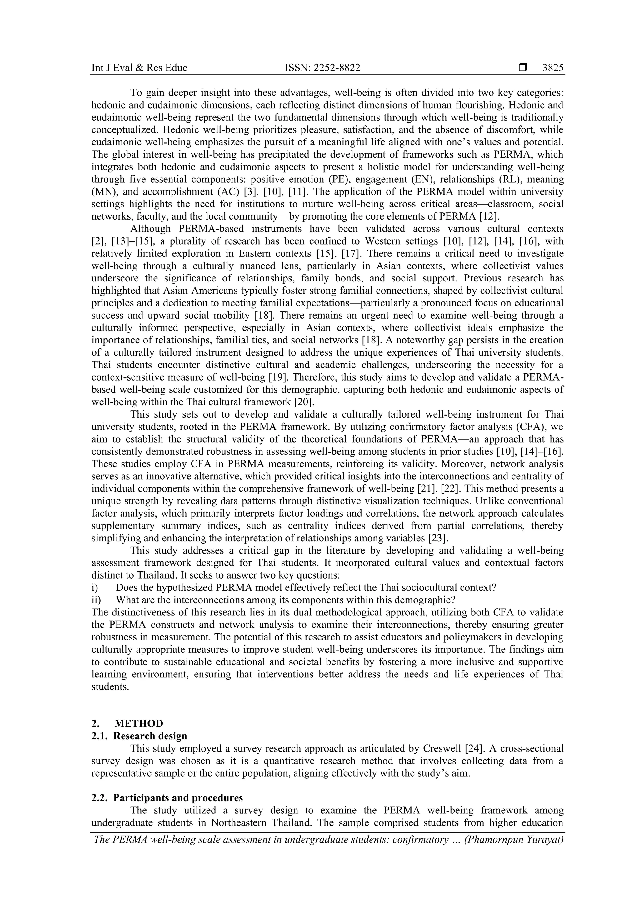 The PERMA well-being scale assessment in undergraduate students: confirmatory factor analysis ...