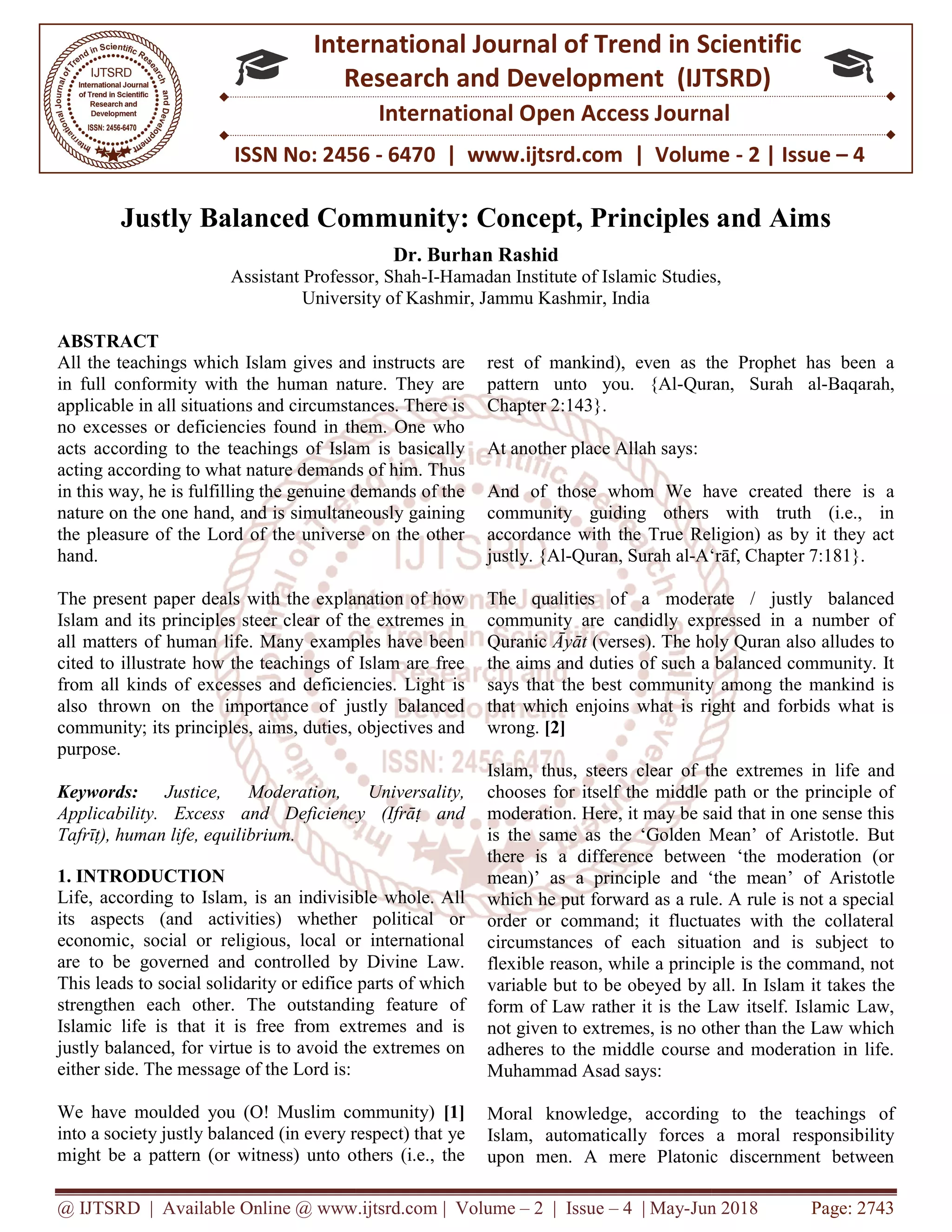 Justly Balanced Community: Concept, Principles and Aims | PDF