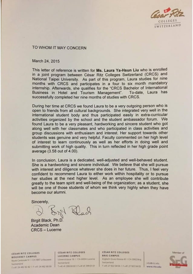 Reference letter - César Ritz | PDF