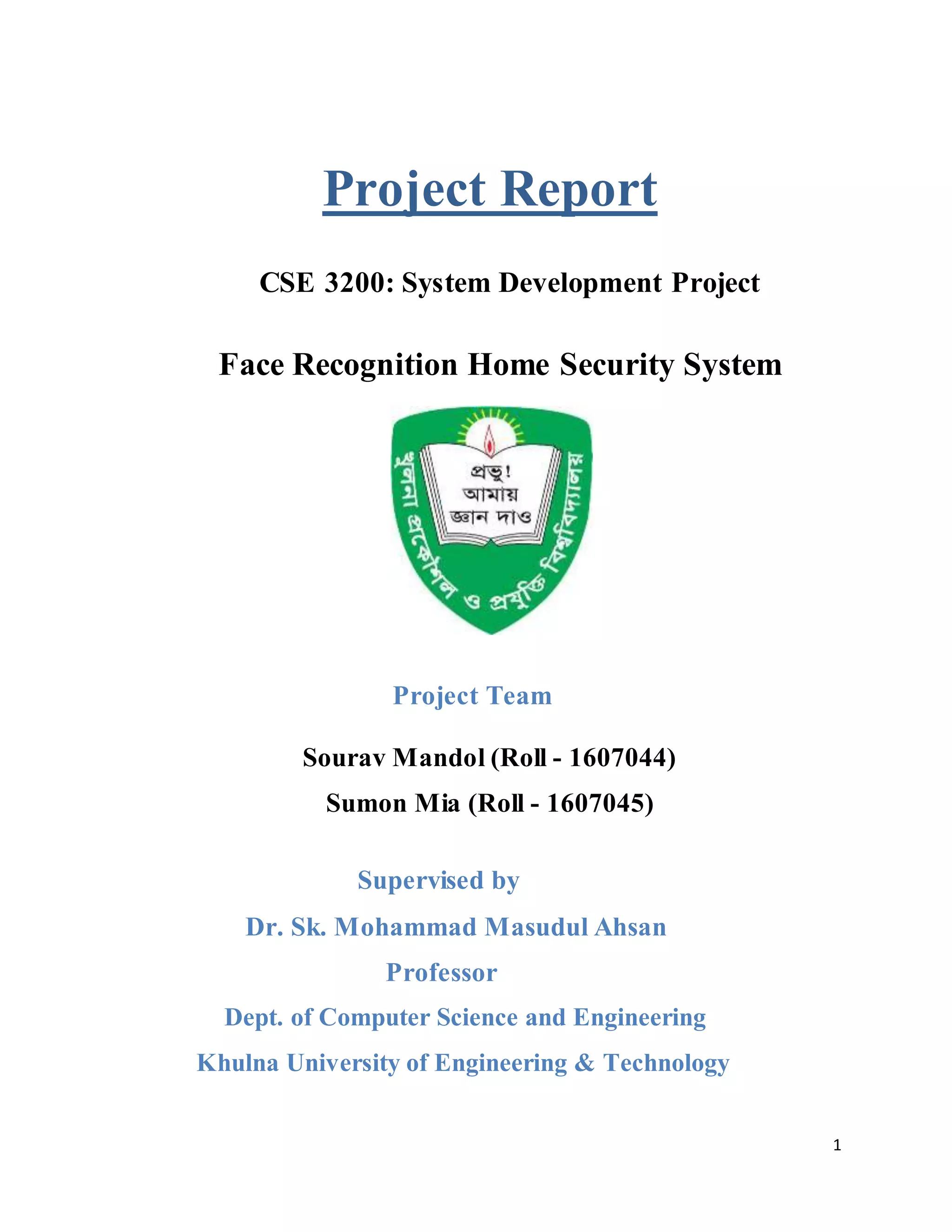 Face Recognition Home Security System | DOCX