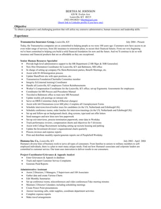 Bertha Johnson Resume | DOC