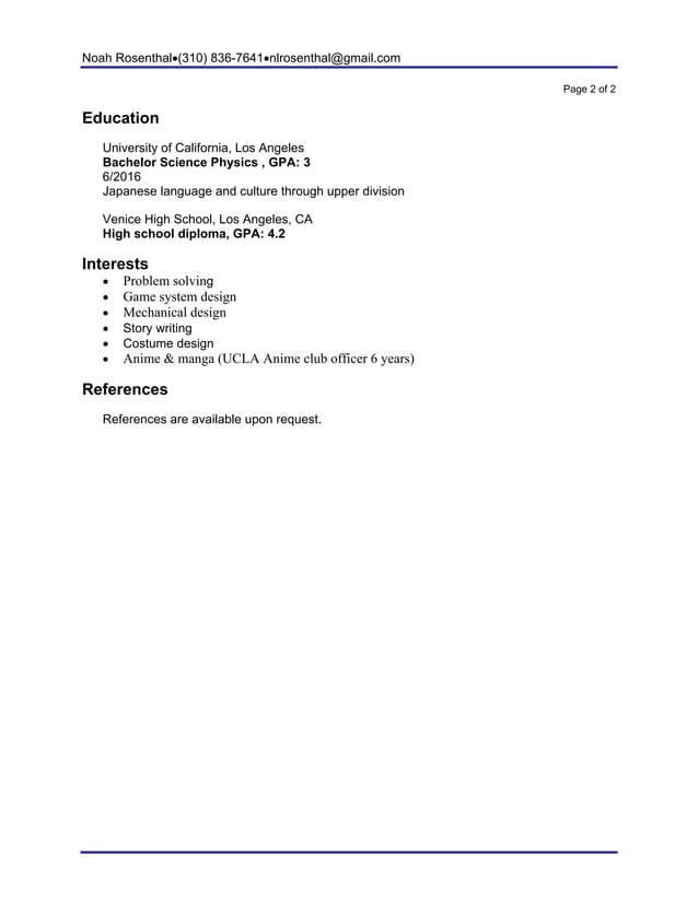 Noah Rosenthal -- Resume | PDF