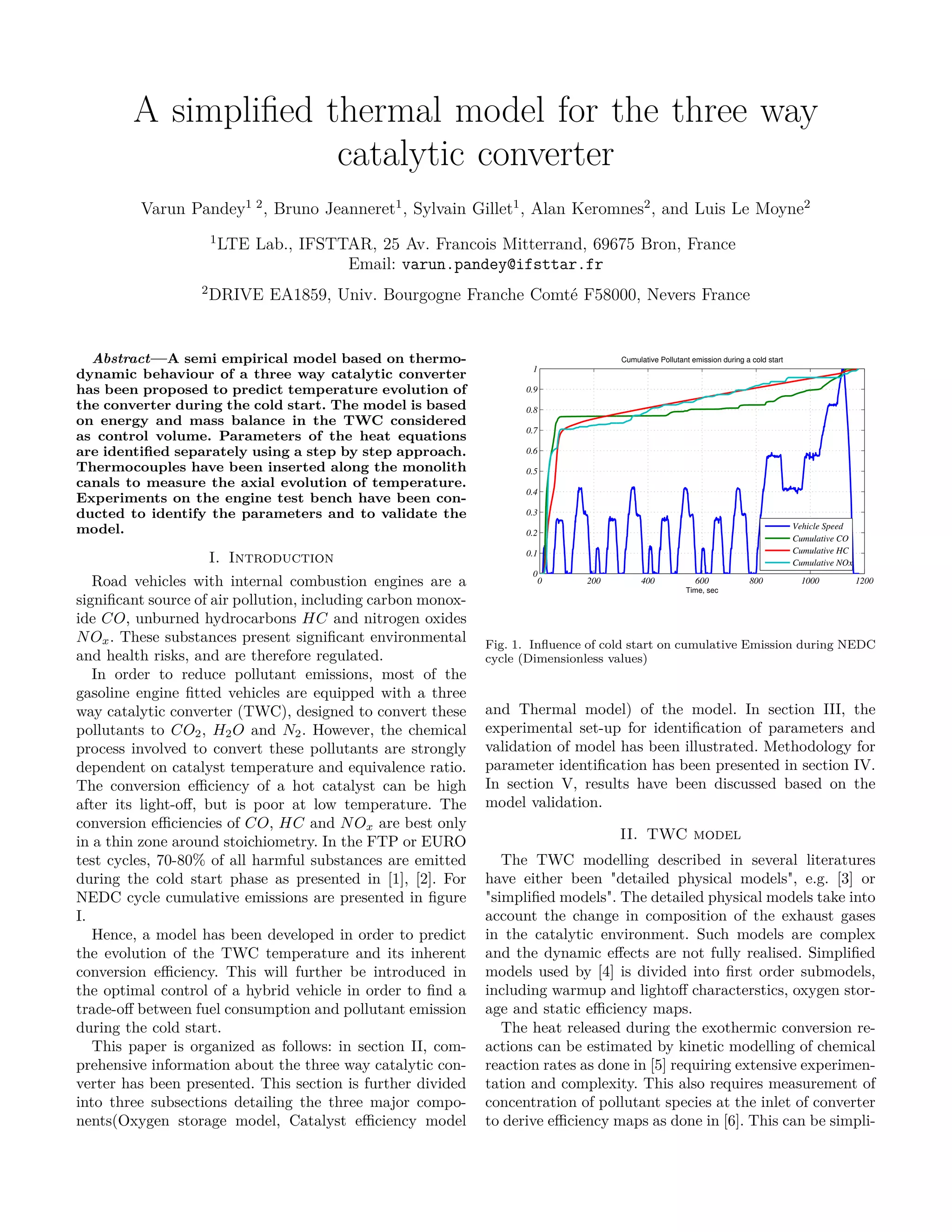 A simplified thermal model for the three way catalytic converter (1) | PDF