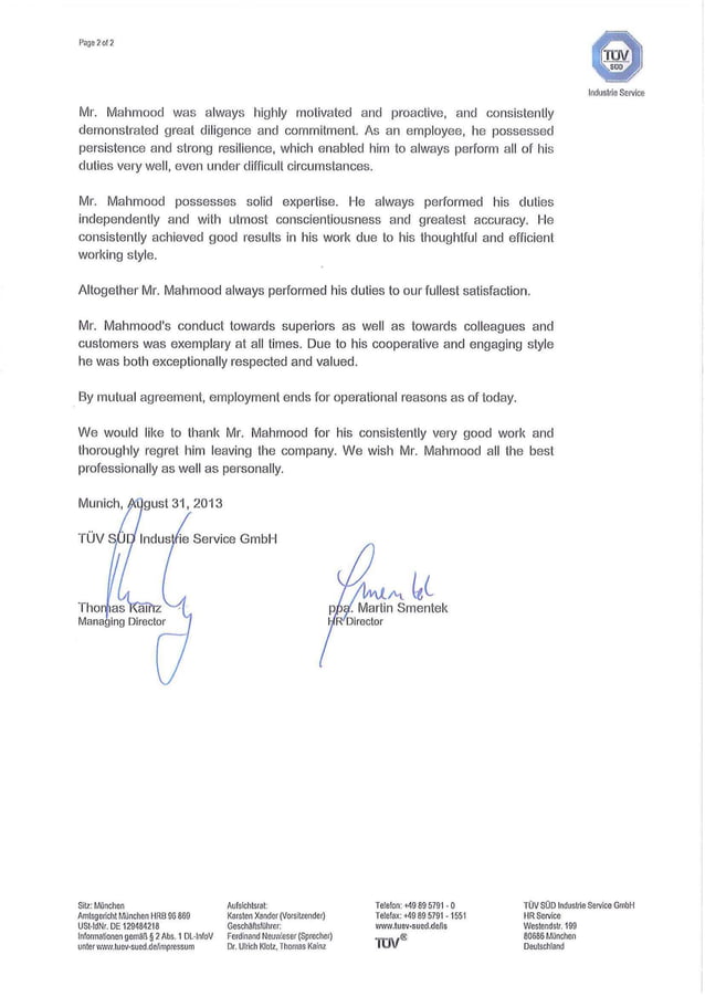 TÜV SÜD Experience Letter | PDF | Business | Business and Finance