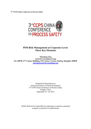 3 Key Elements of PSM Risk Management at Corporate Level | PDF