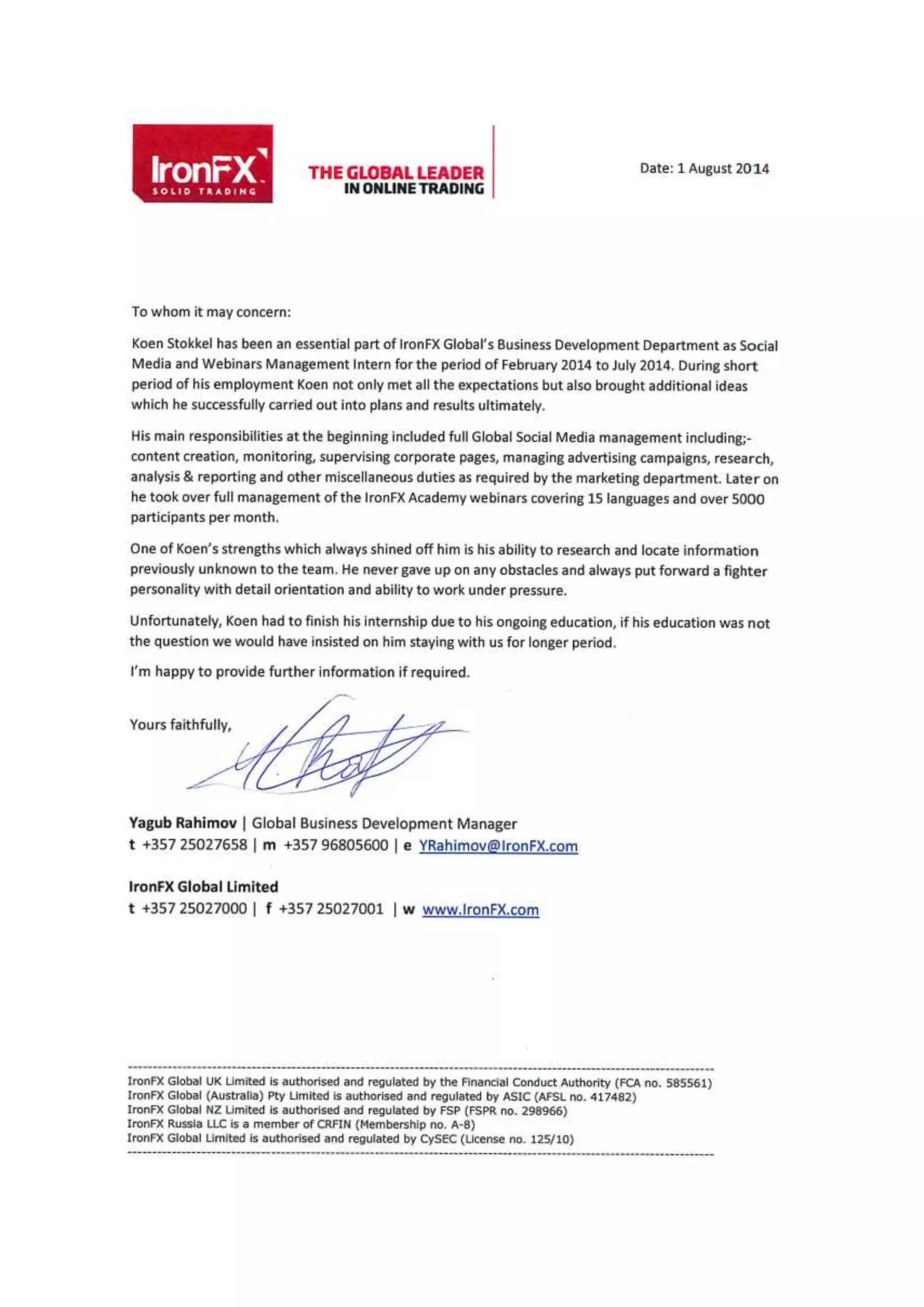 recommendation letter ironfx | PDF