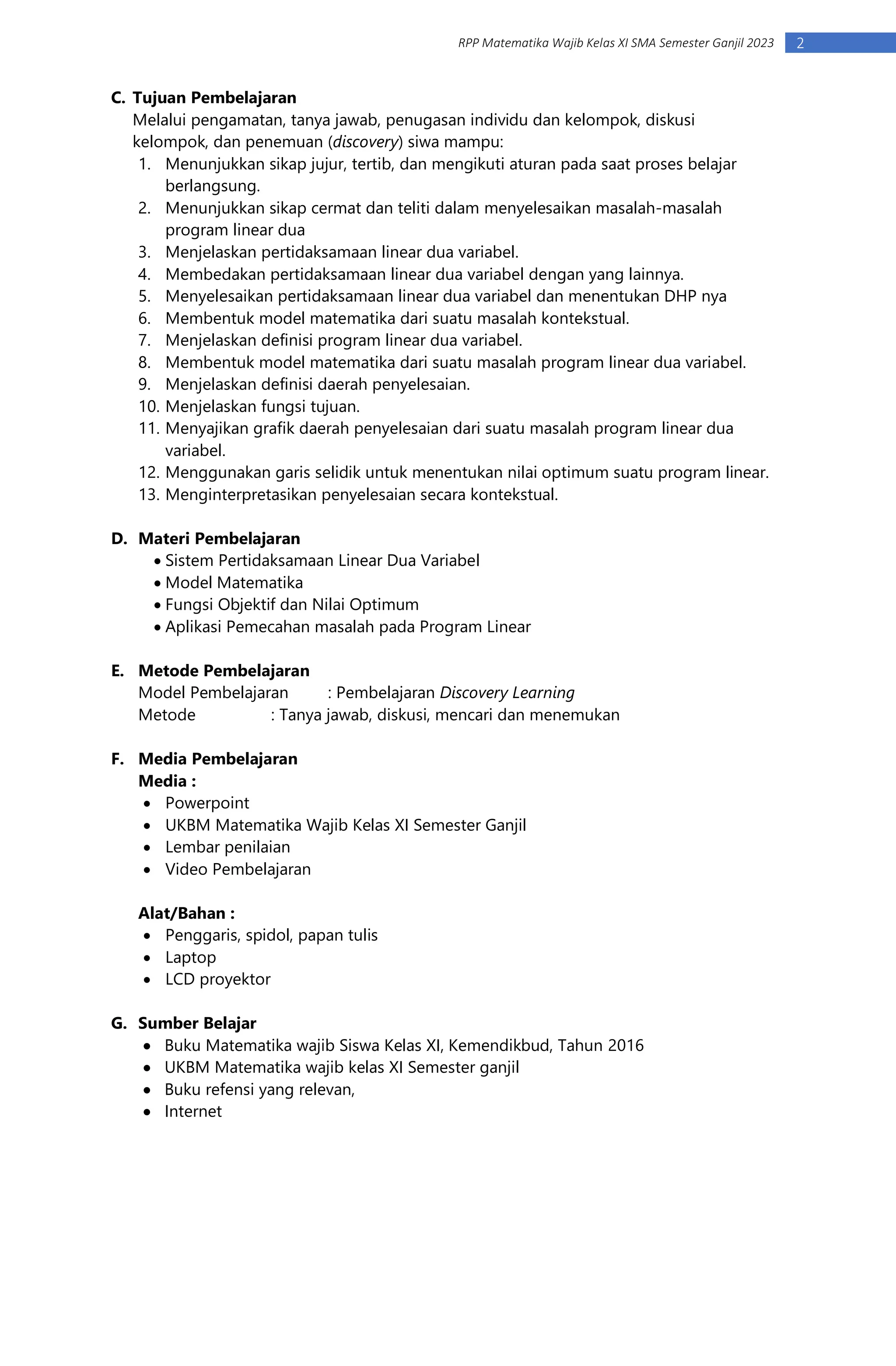 445356-1673323357.pdf rencana pembelajaran materi matematika | PDF