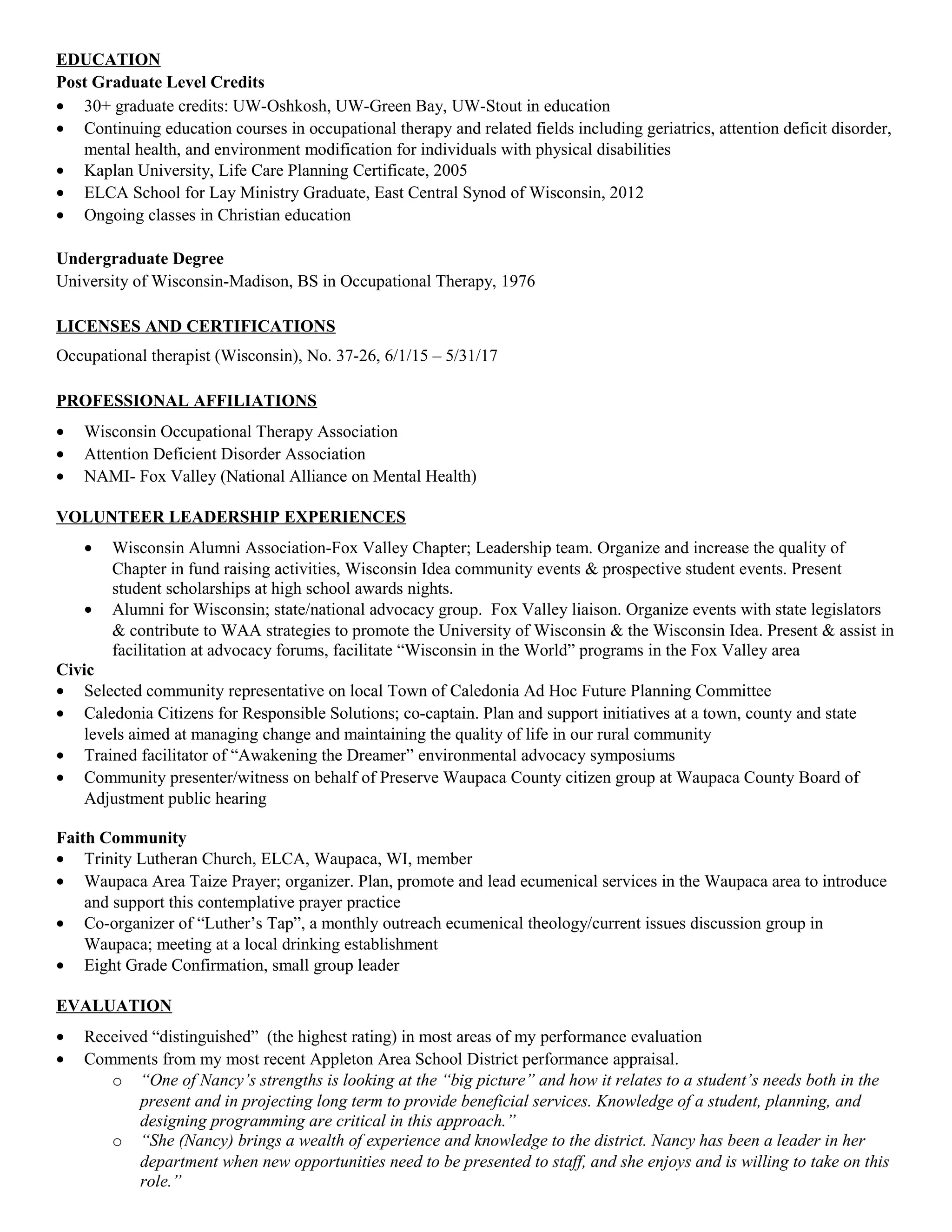 Nancy Schanke resume with faith community info | DOC