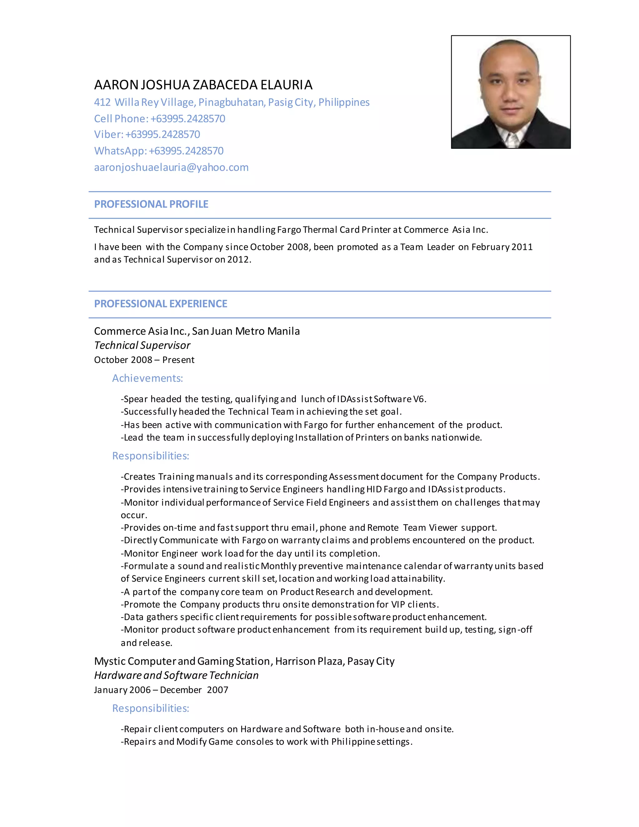 Aaron Joshua Elauria - Resume | PDF