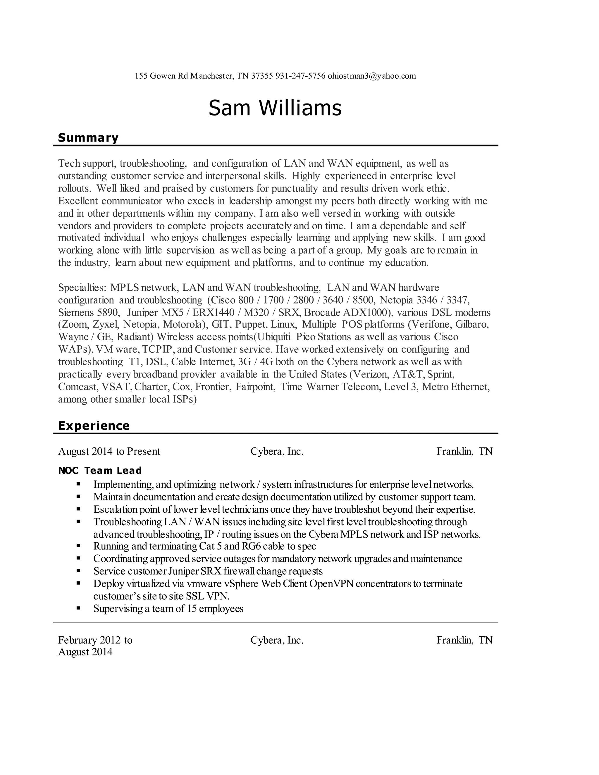 Sam W Resume | DOCX