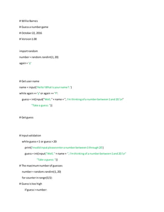 Guess a number game v1.00