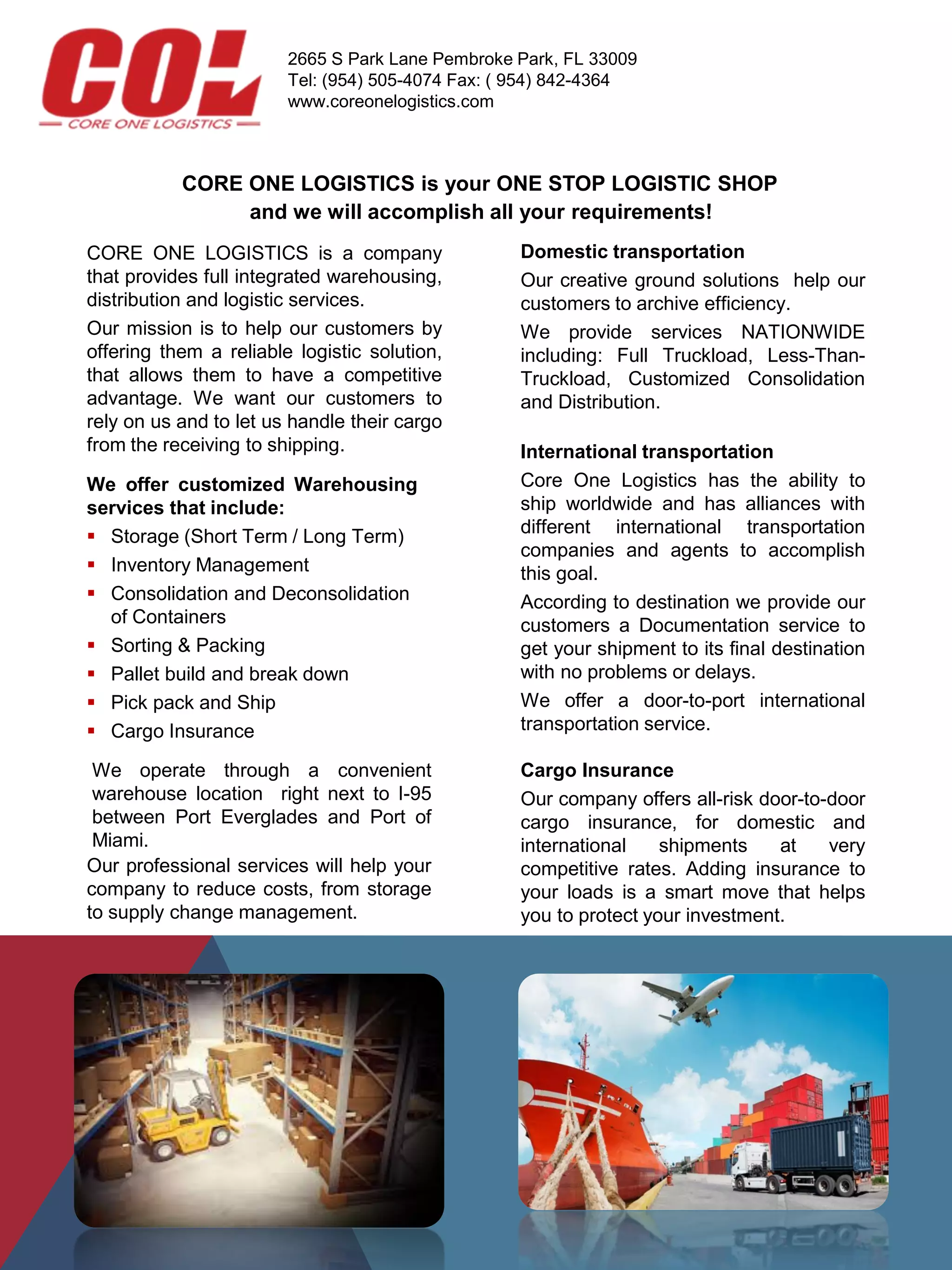 CORE ONE LOGISTICS LLC | PDF