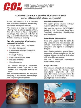 CORE ONE LOGISTICS LLC | PDF