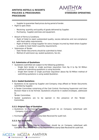 AMITHYA HOTELS & RESORTS POLICIES & PROCEDURES STANDARD OPERATING ...
