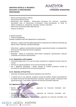 AMITHYA HOTELS & RESORTS POLICIES & PROCEDURES STANDARD OPERATING ...
