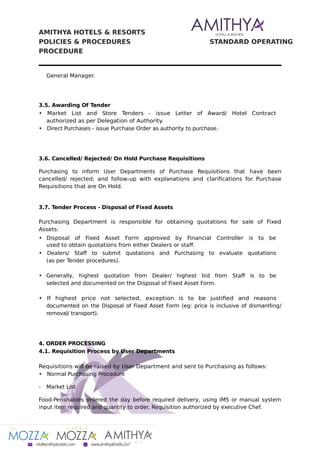 AMITHYA HOTELS & RESORTS POLICIES & PROCEDURES STANDARD OPERATING ...