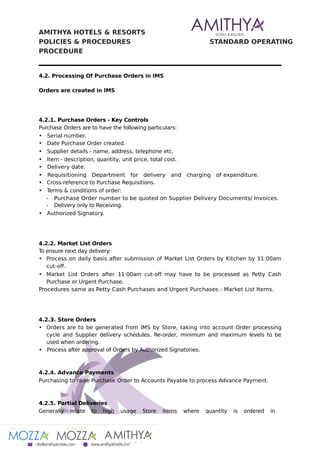 AMITHYA HOTELS & RESORTS POLICIES & PROCEDURES STANDARD OPERATING ...