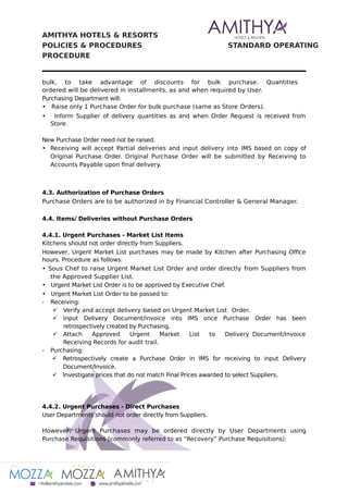 AMITHYA HOTELS & RESORTS POLICIES & PROCEDURES STANDARD OPERATING ...