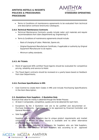 AMITHYA HOTELS & RESORTS POLICIES & PROCEDURES STANDARD OPERATING ...