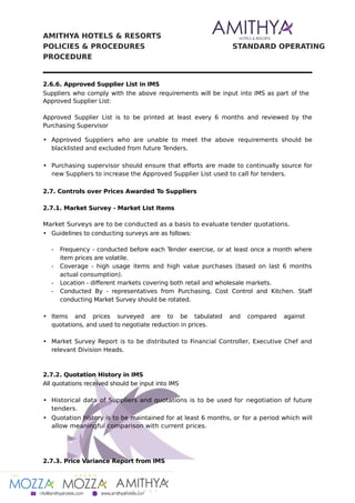 AMITHYA HOTELS & RESORTS POLICIES & PROCEDURES STANDARD OPERATING ...