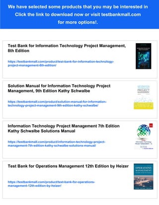 Solution Manual for Information Technology Project Management, 8th ...