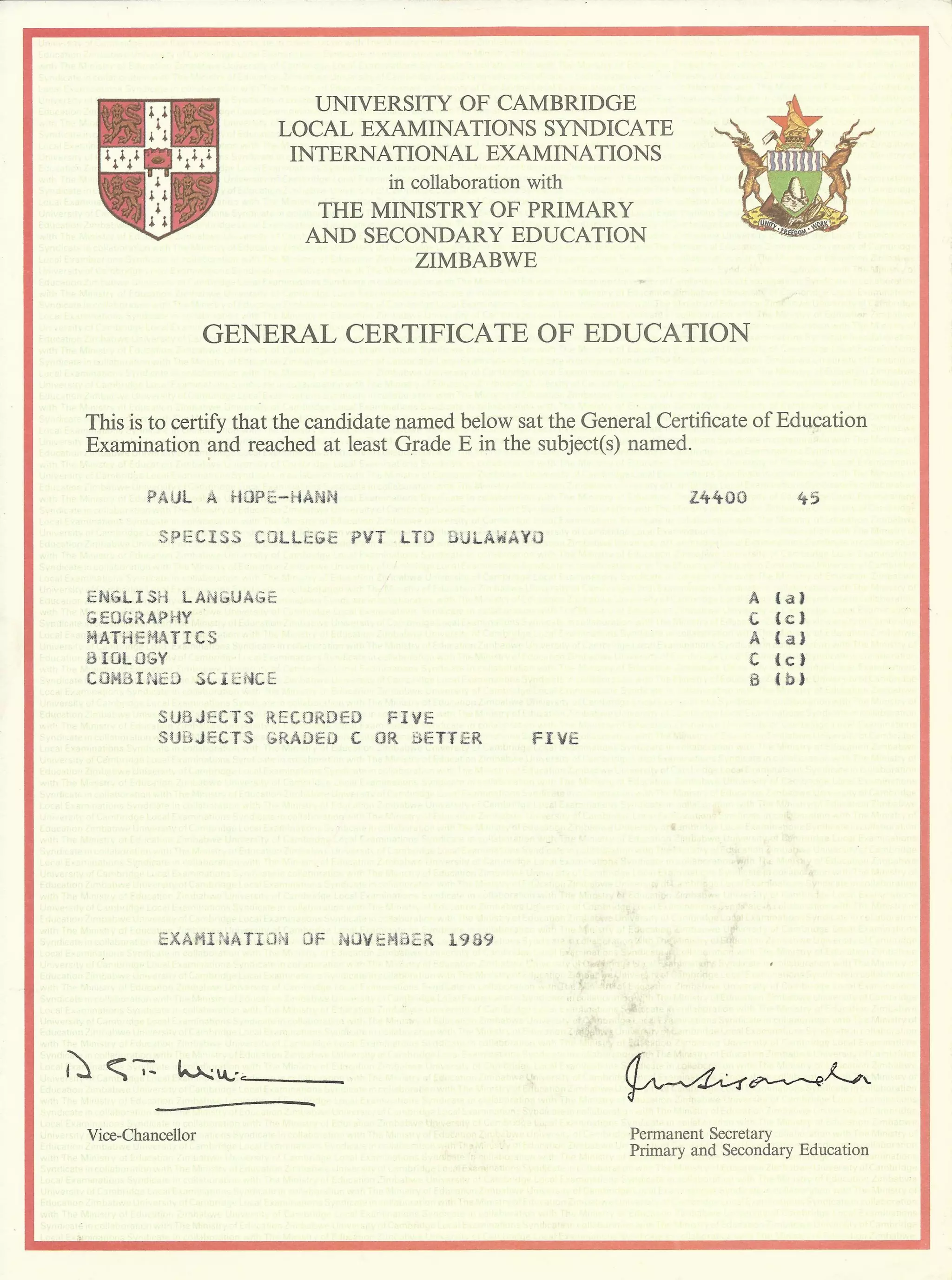 P.A. Hope-Hann StruCad & GCE Certificate | PDF