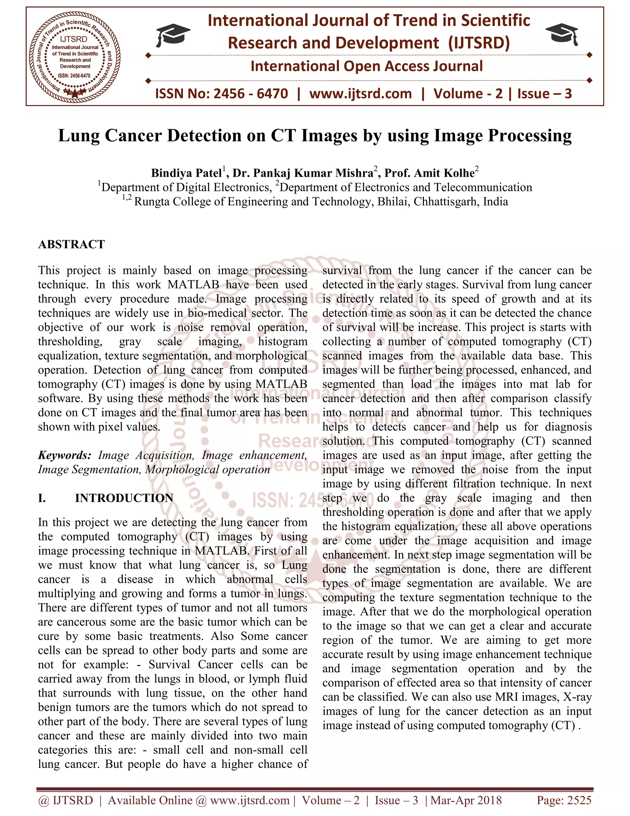 Lung Cancer Detection On Ct Images By Using Image Processing Pdf