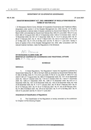 Disaster Management Act (57/2002): Amendment of Regulations issued in ...