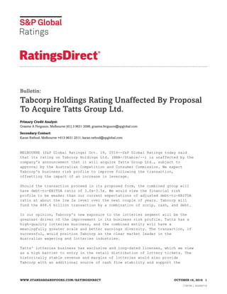 Tabcorp Acquires Tatts - M&A | PDF