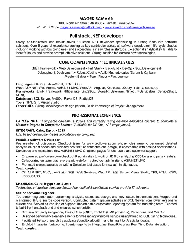 Maged Samaan - Sr. Fullstack .NET Developer CV | PDF