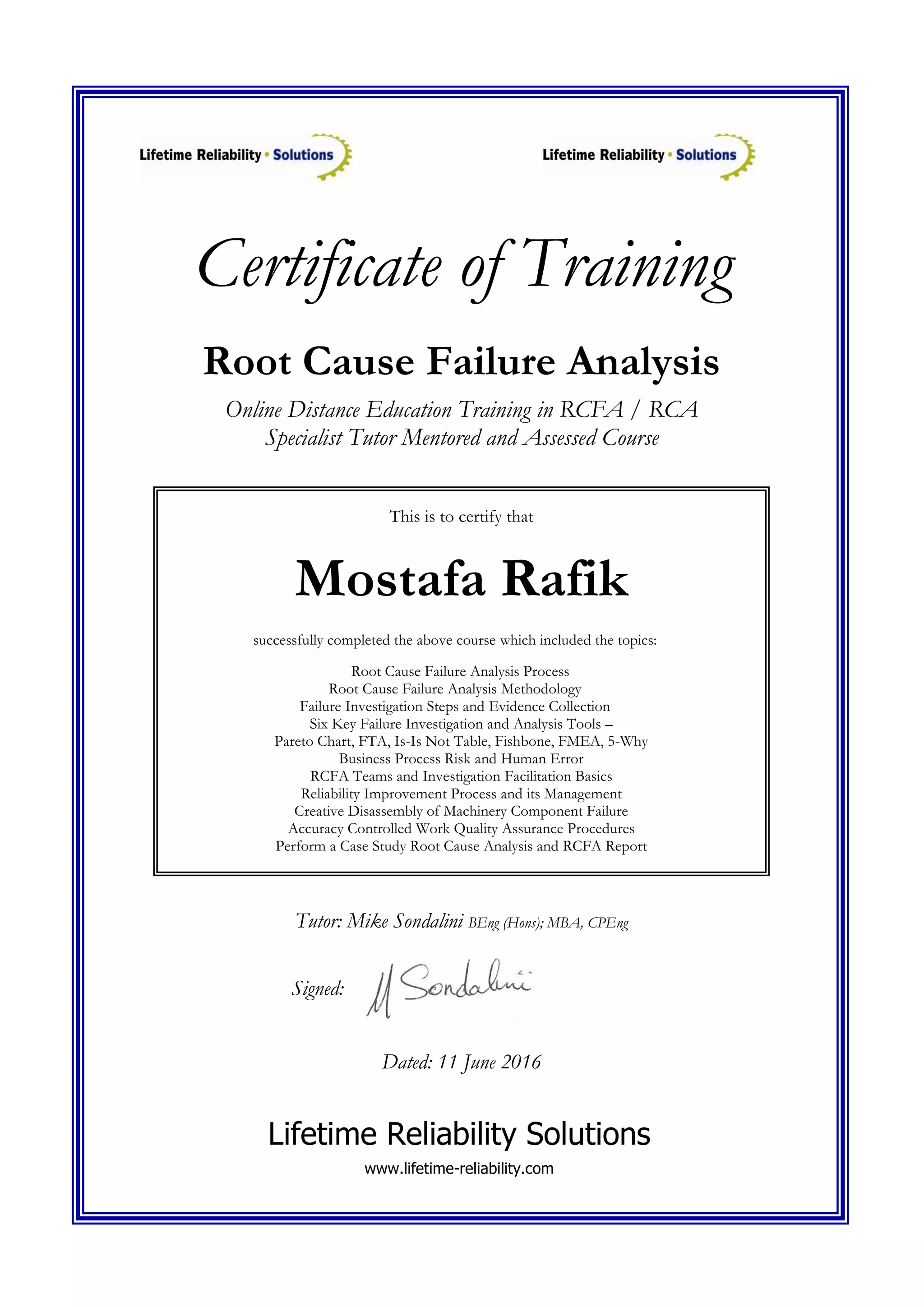 RCAonlinecertificate-Mostafa Rafik | PDF