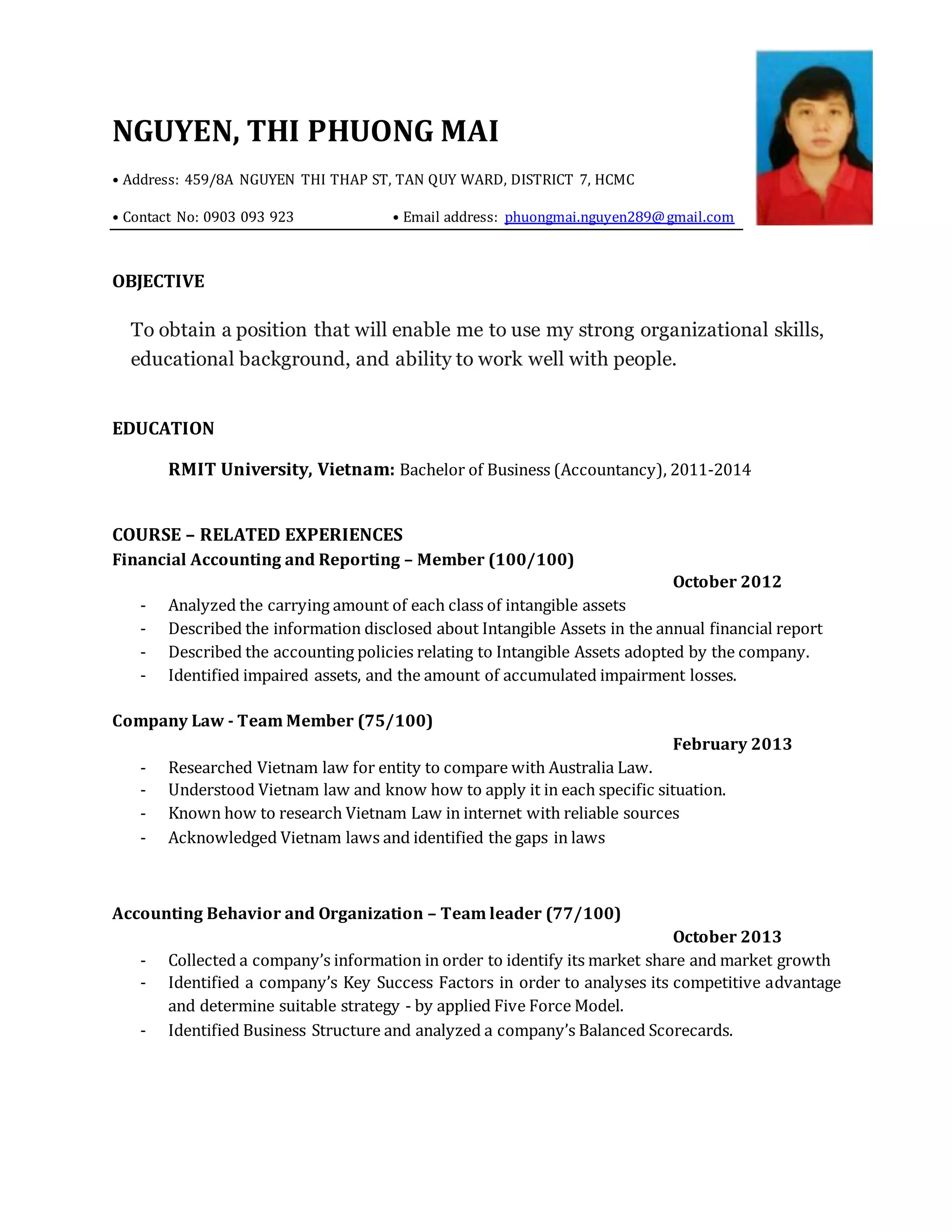 Nguyen Thi Phuong Mai's Resume | PDF