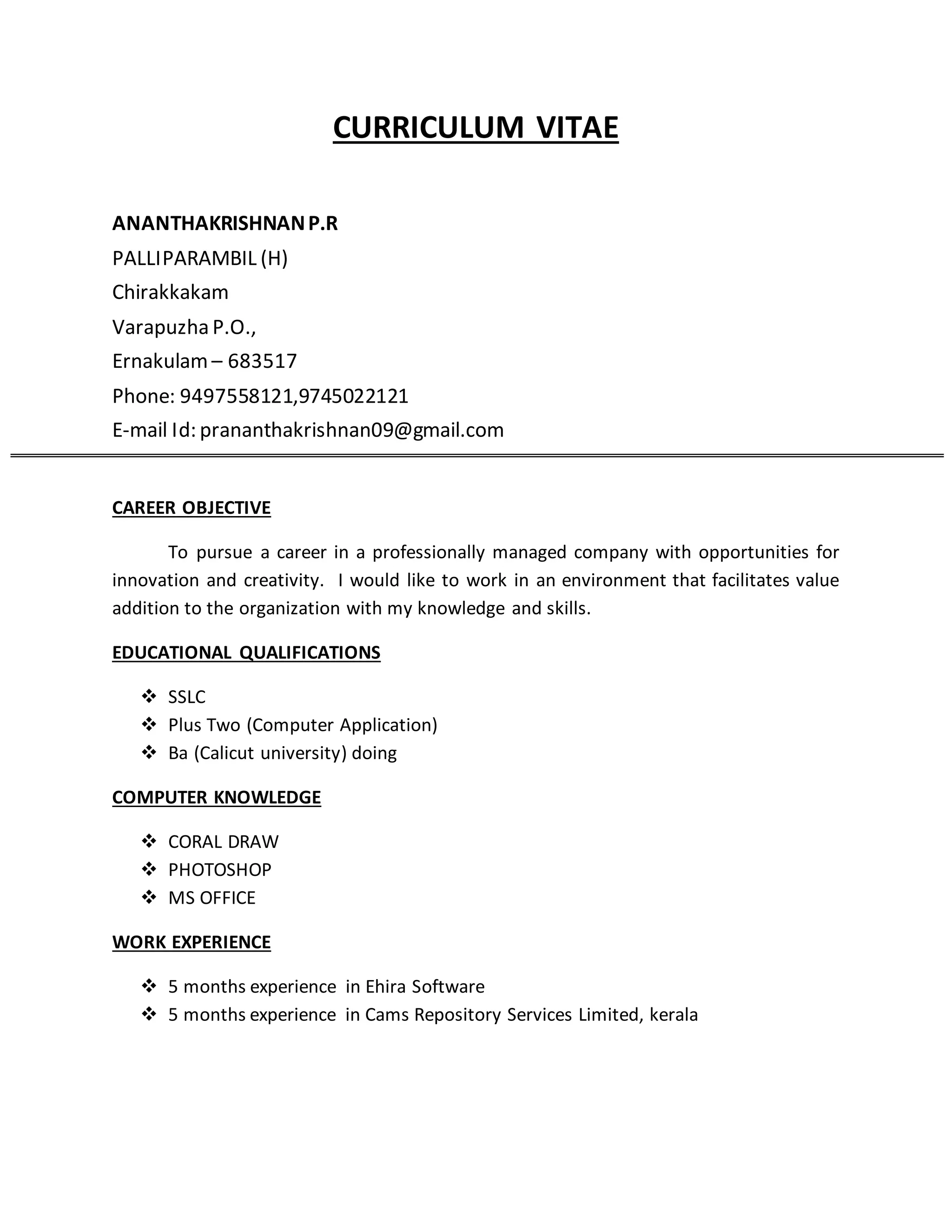 ANANTHU BIODATA | DOCX