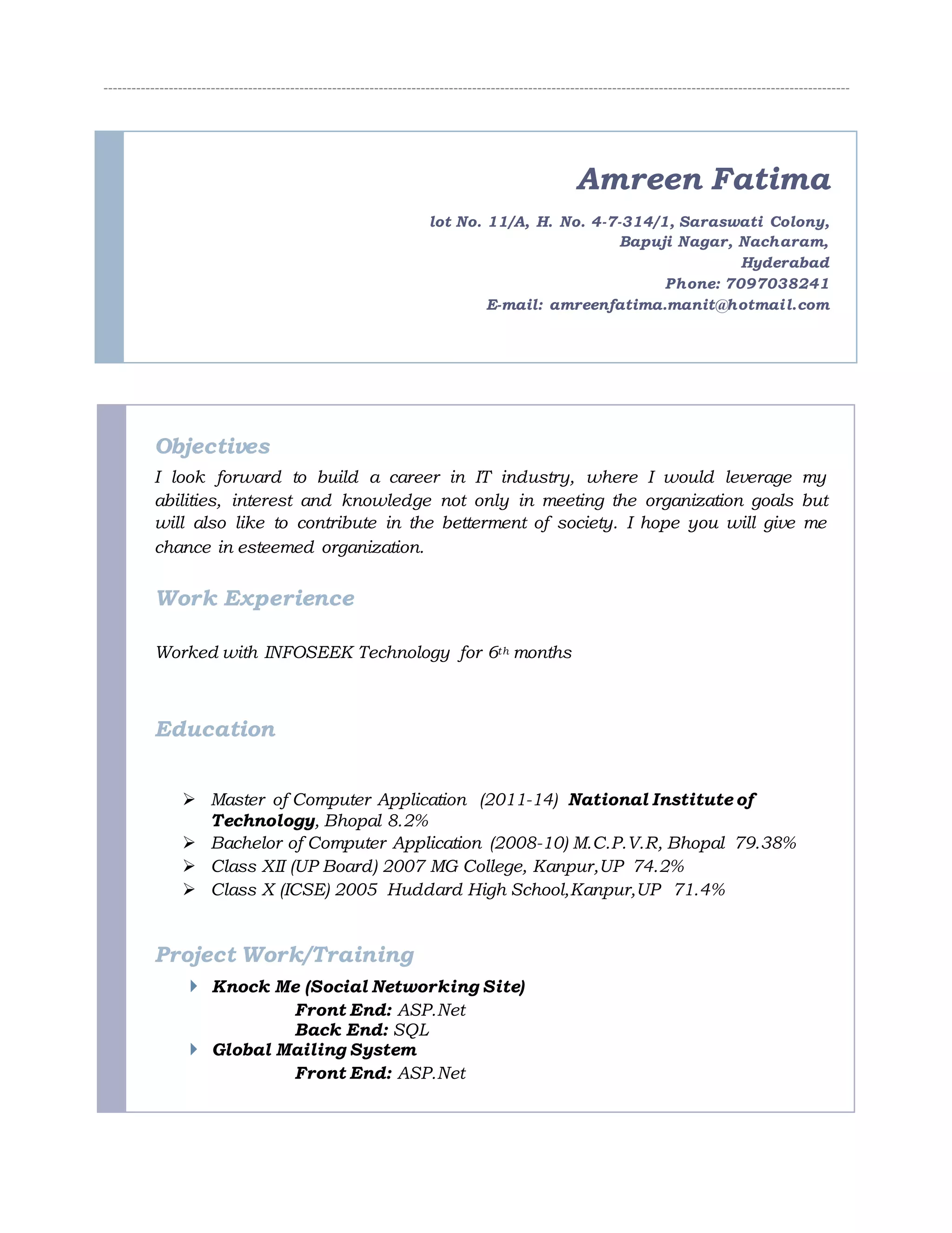 amreen_fatima_CV_updated | DOCX | Computing | Technology & Computing