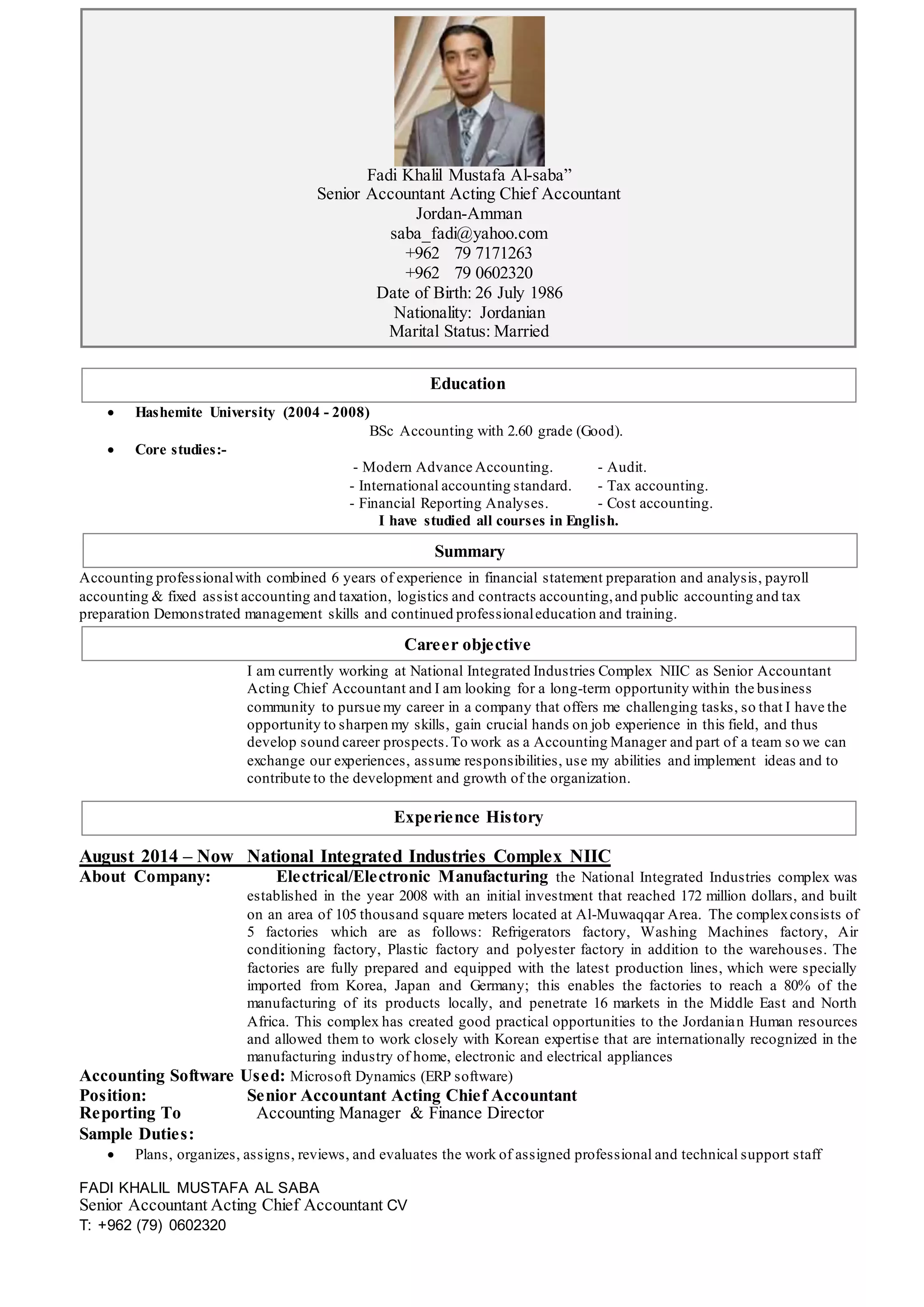 FADI KHALIL MUSTAFA ALSABA 2014 | DOCX | Business Accounting & Finance | Business