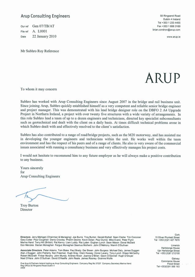 Experience Certificate from Arup Dublin | PDF