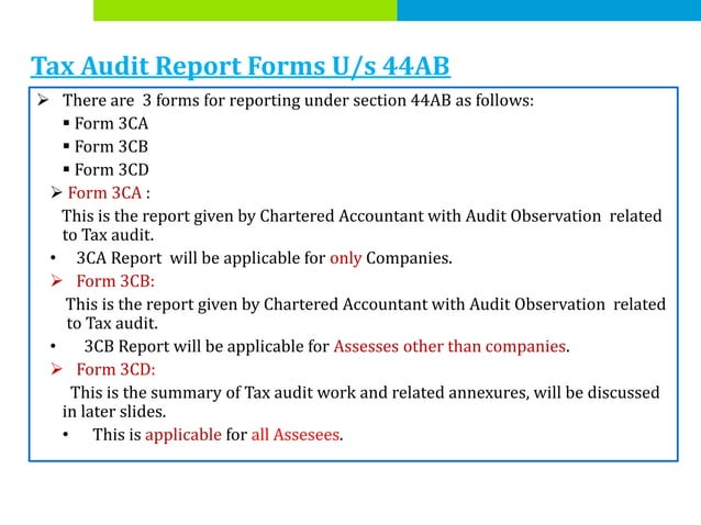 Revised 3CD of 44AB Tax Audit Check List FY 2017-18 | PPT