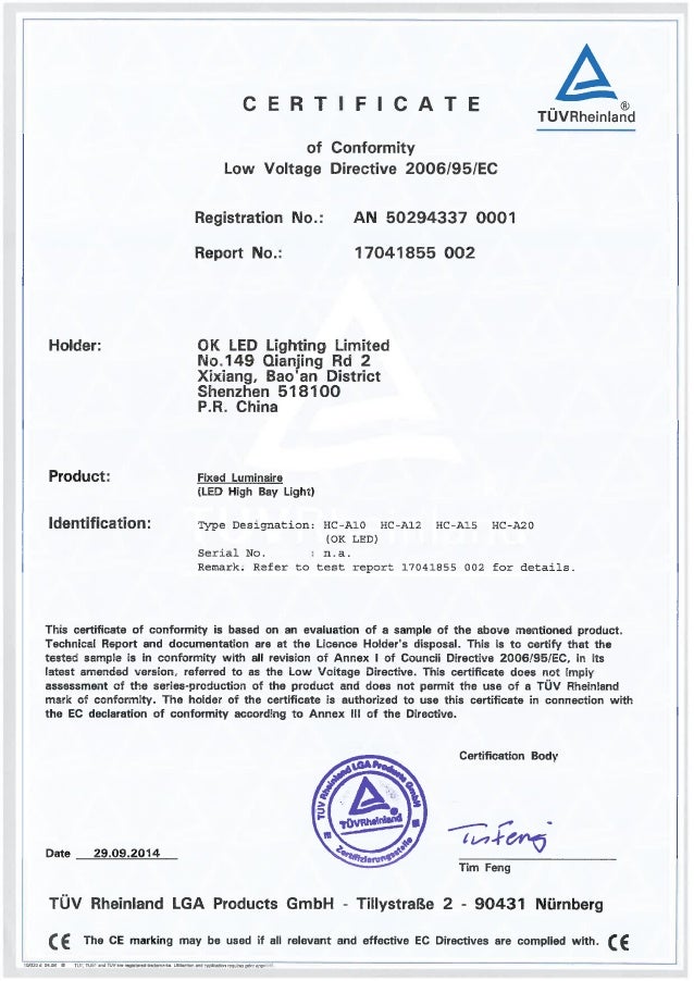 HiCloud CE LVD Certificate
