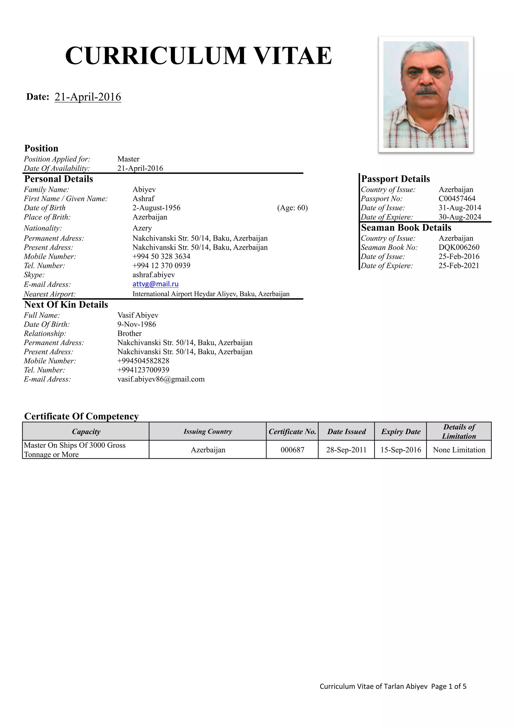 Master Ashraf Abiyev CV Sheet1 | PDF