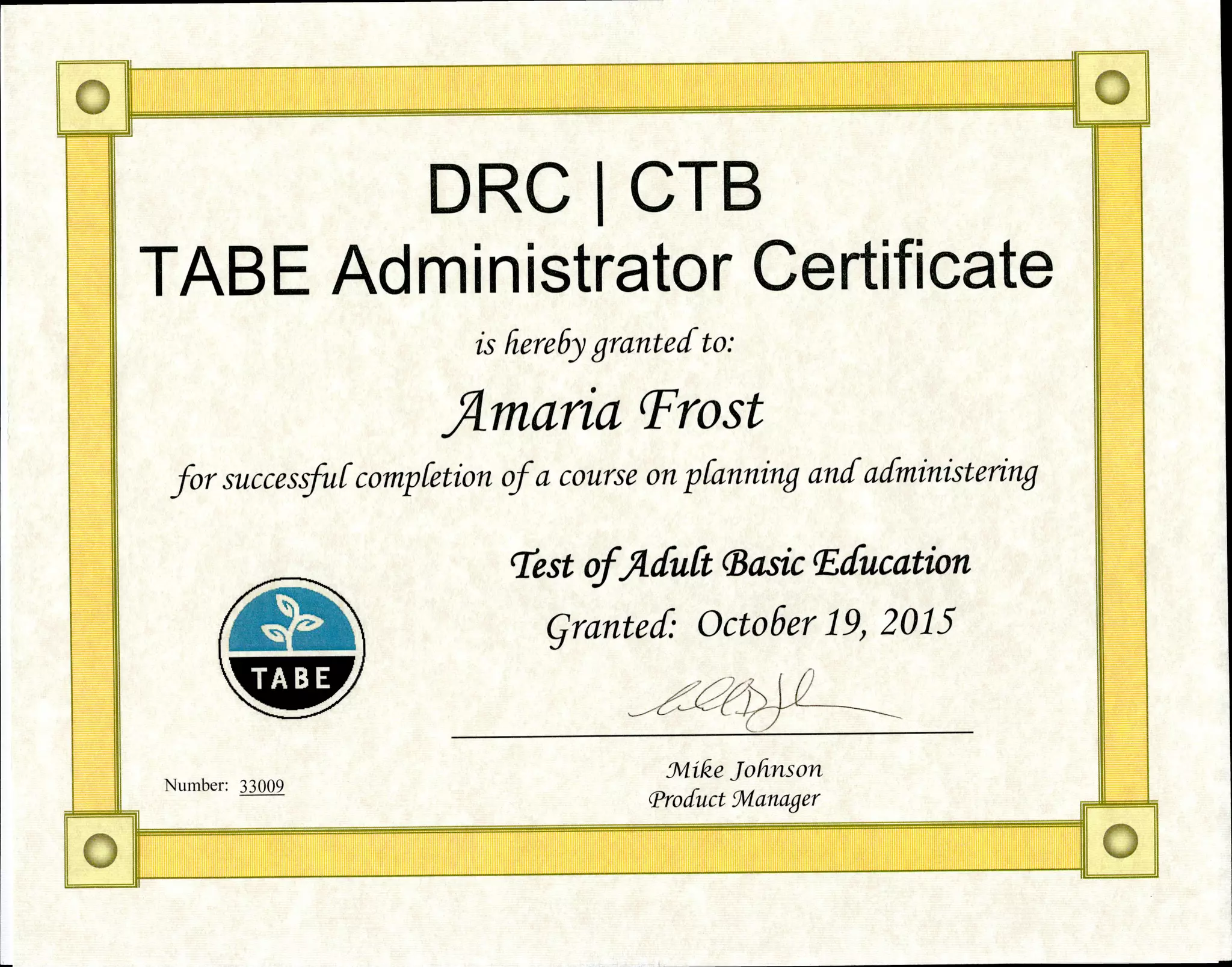 TABE Administrator Certificate | PDF