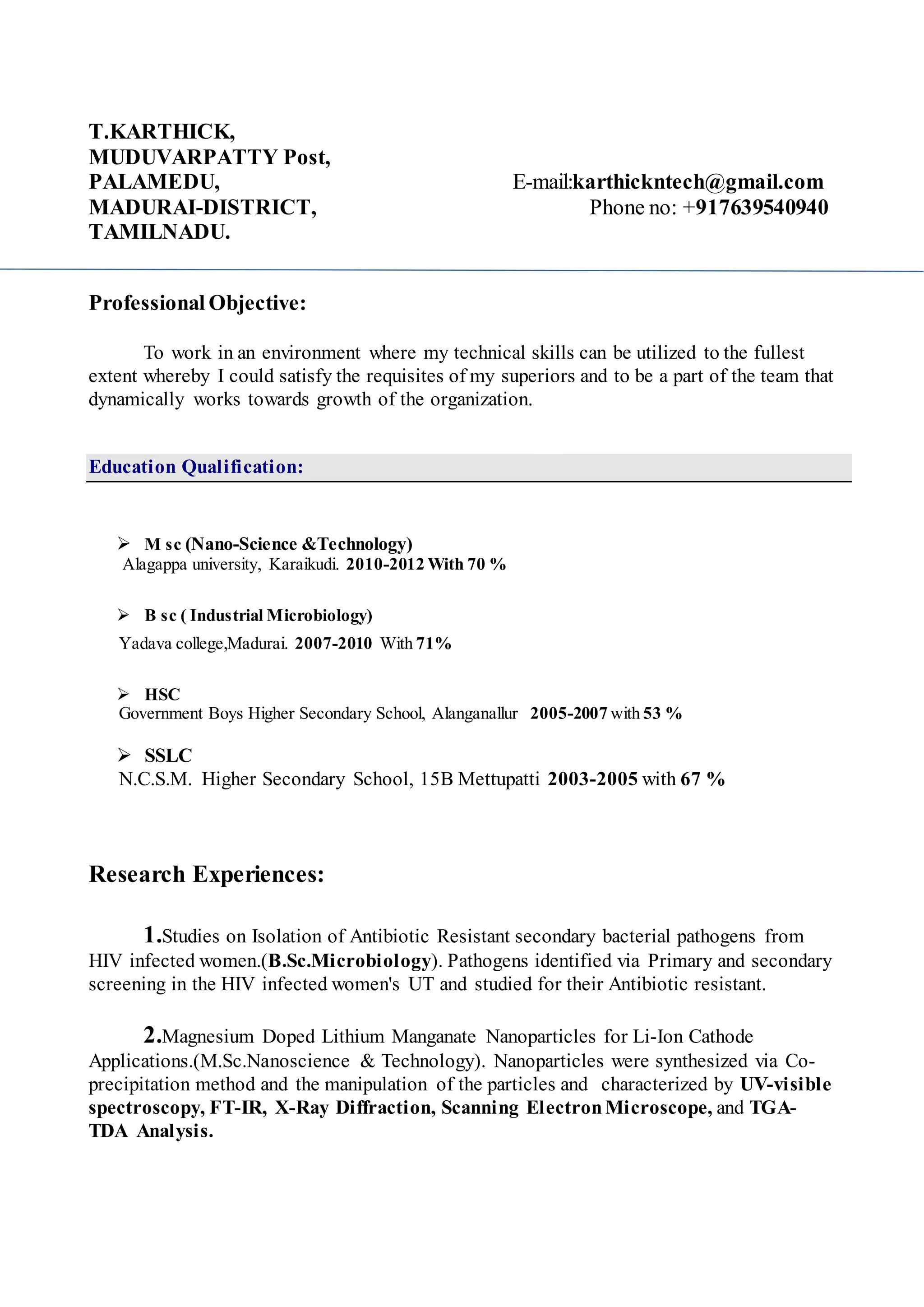 resume karthick | PDF
