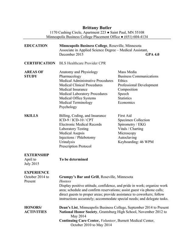 Butler Brittany Resume | DOC | Business | Business and Finance