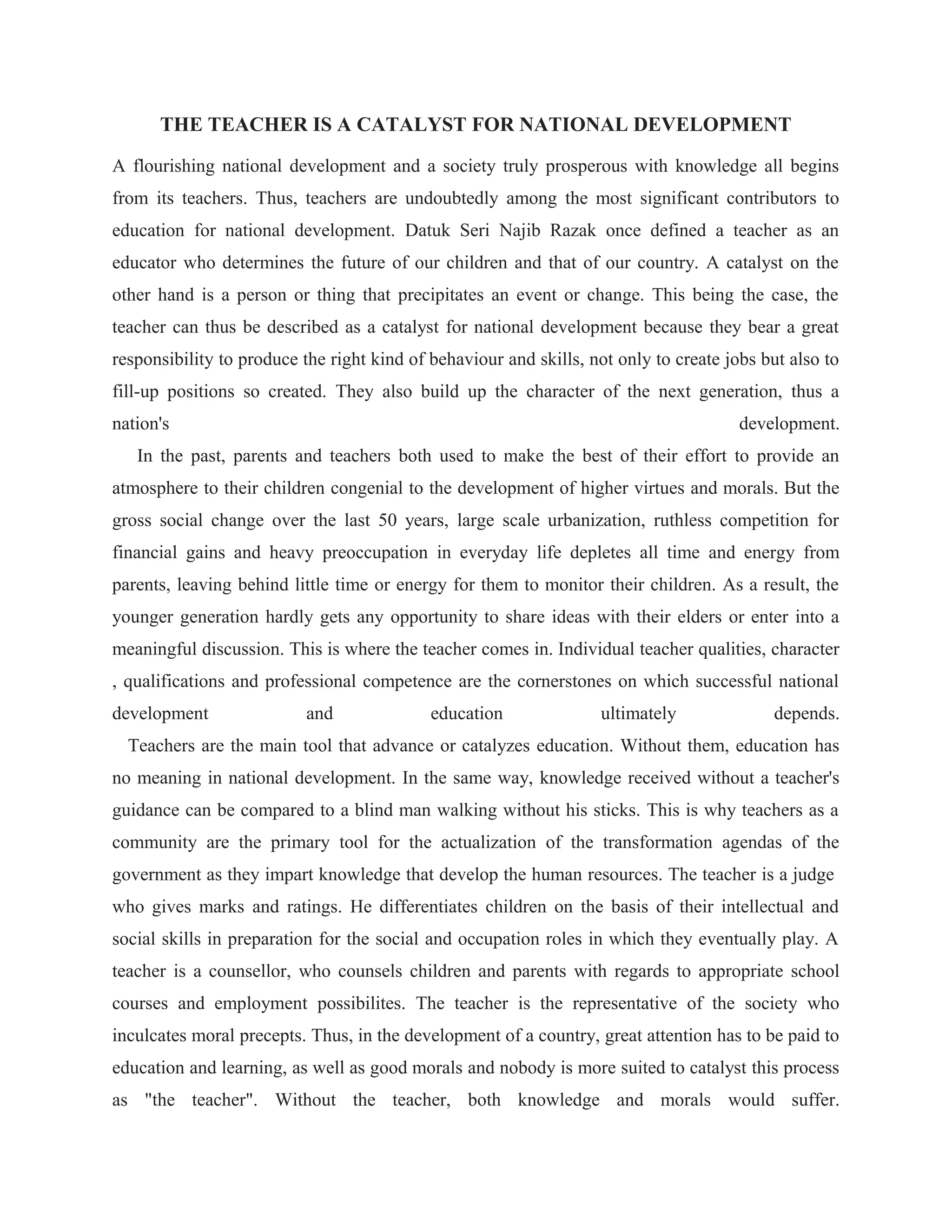 THE TEACHER IS A CATALYST FOR NATIONAL DEVELOPMENT | PDF
