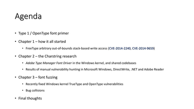 44CON London 2015 - Reverse engineering and exploiting font rasterizers: the OpenType saga | PPT
