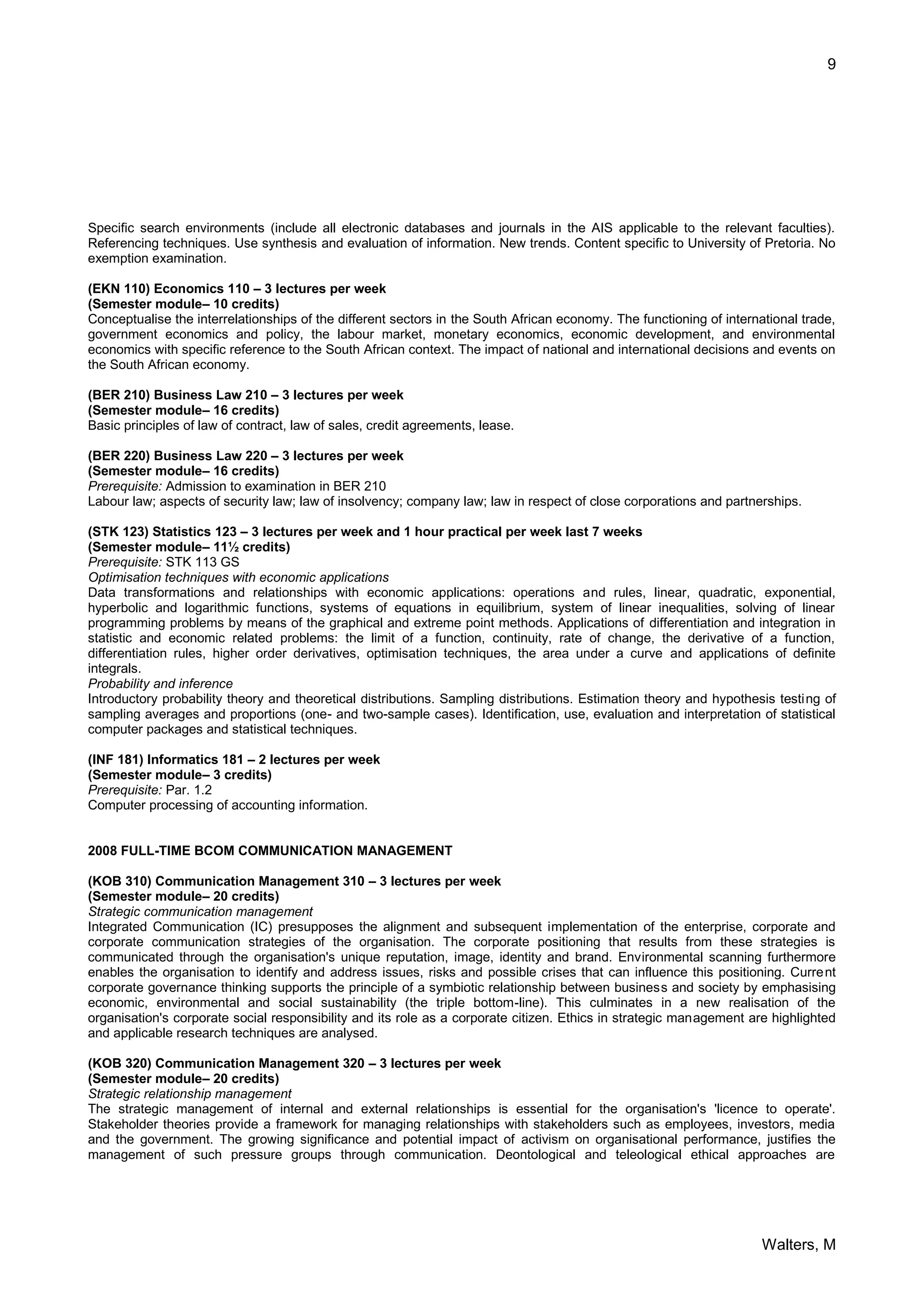 B-Comm Certificate with Transcripts_University of Pretoria | PDF